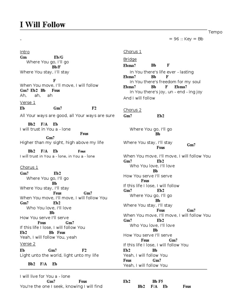 I Will Follow Guitar Chords