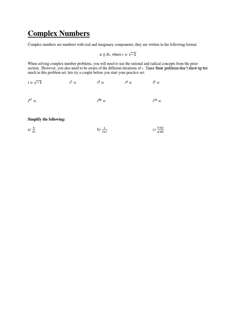 Complex Numbers: Simplify The Following | PDF