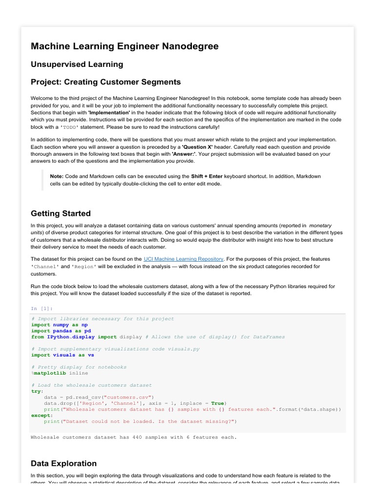 Machine Learning - Customer Segment Project. Approved by UDACITY ...