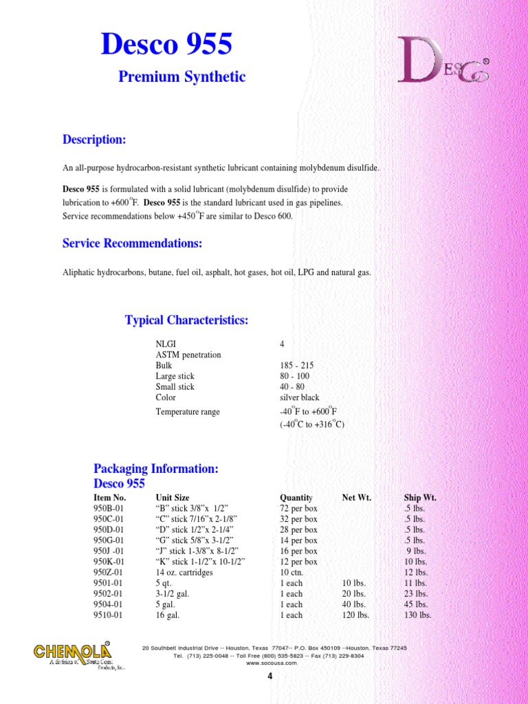 Desco 955 | Download Free PDF | Lubricant | Natural Gas