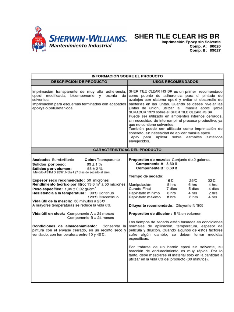 Sher Tile Clear HS BR PDF | PDF | Hormigón | Materiales