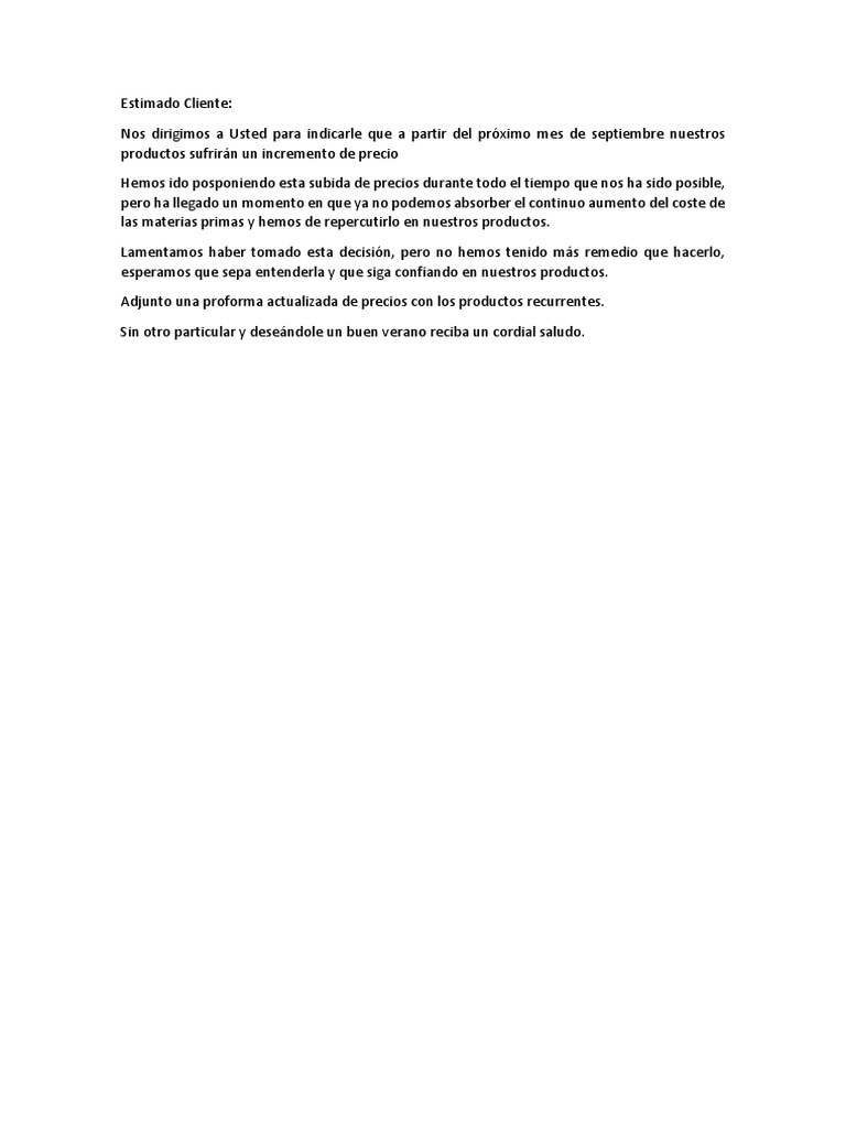 Carta Subida Precio PDF | PDF