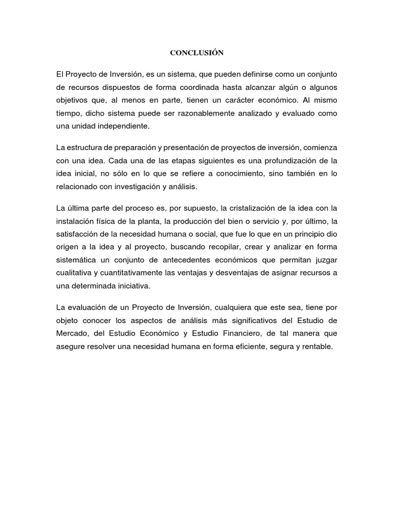 Proyecto de Inversion Conclusion y Recomendacion | PDF