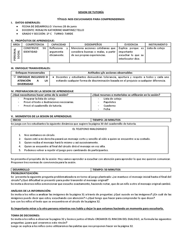 Sesion de Tutoría | PDF | Aprendizaje | Ciencia cognitiva