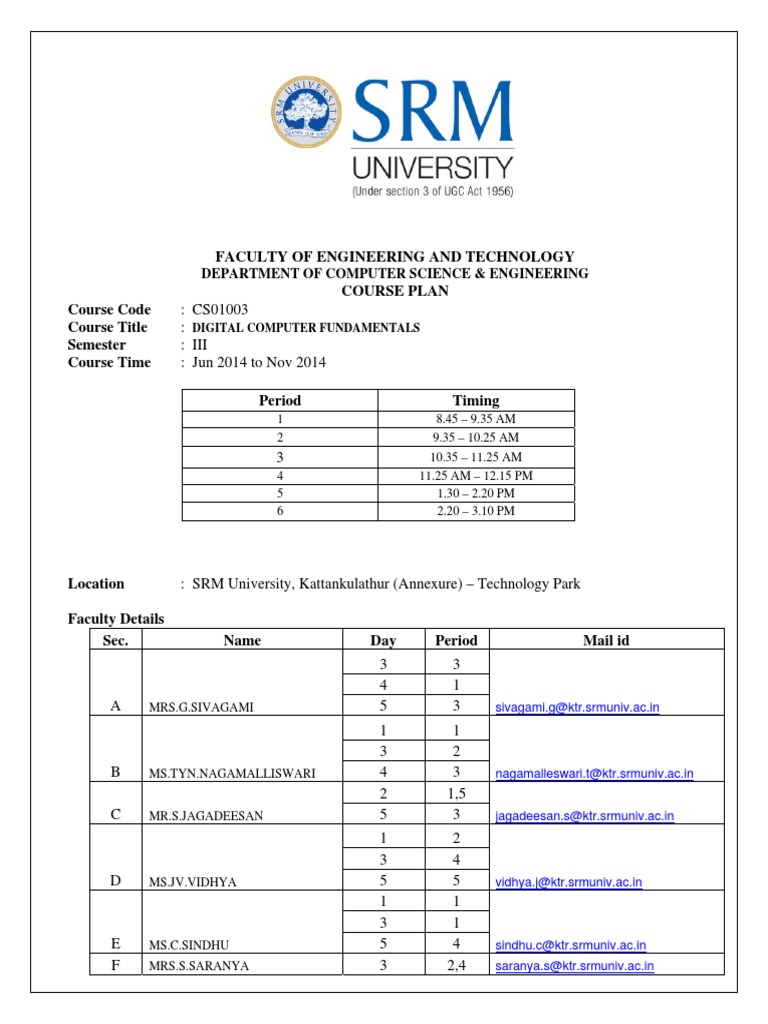 Faculty of Engineering and Technology Course Plan Course Code Course ...