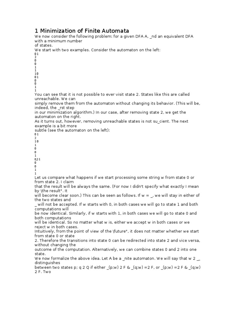 1 Minimization of Finite Automata | PDF | Discrete Mathematics ...