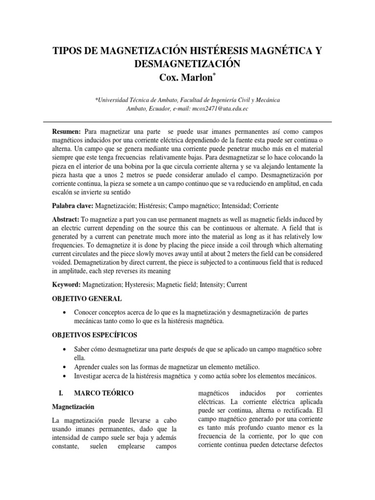 Tipos de Magnetización Histéresis Magnética y Desmagnetización | PDF ...