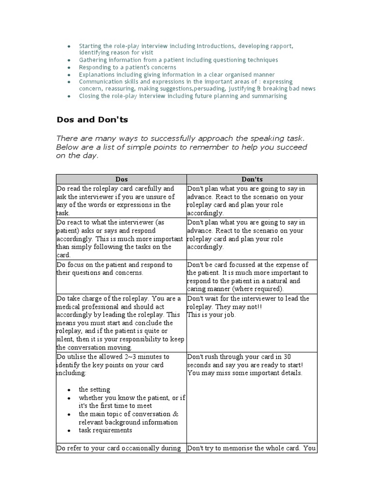 Role-Play Interview Techniques for Dentists | PDF | Speech | Patient