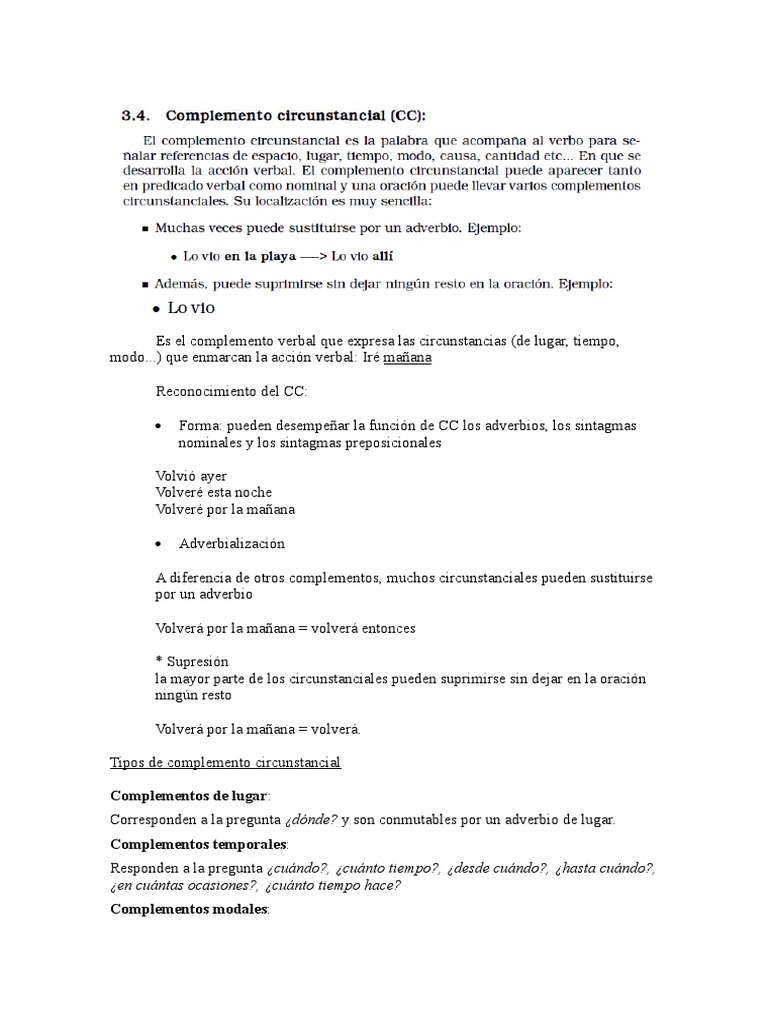 Complemento Circunstancial | PDF | Adverbio | Preposición y Postposición