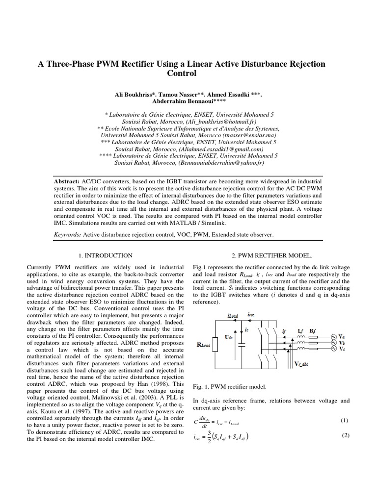 A Three-Phase PWM Rectifier Using A Linear Active Disturbance Rejection Control | PDF | Control ...