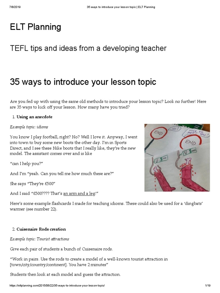 35 Ways To Introduce Your Lesson Topic | PDF | English As A Second Or ...