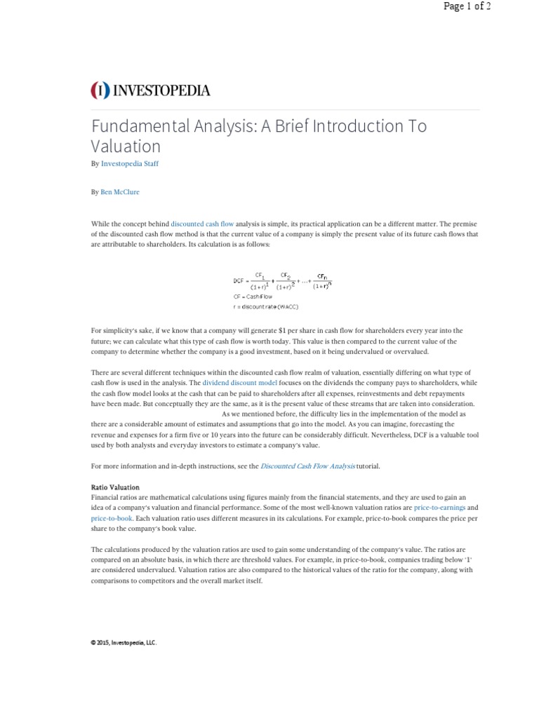 A Brief Introduction To Valuation PDF | PDF | Discounted Cash Flow ...
