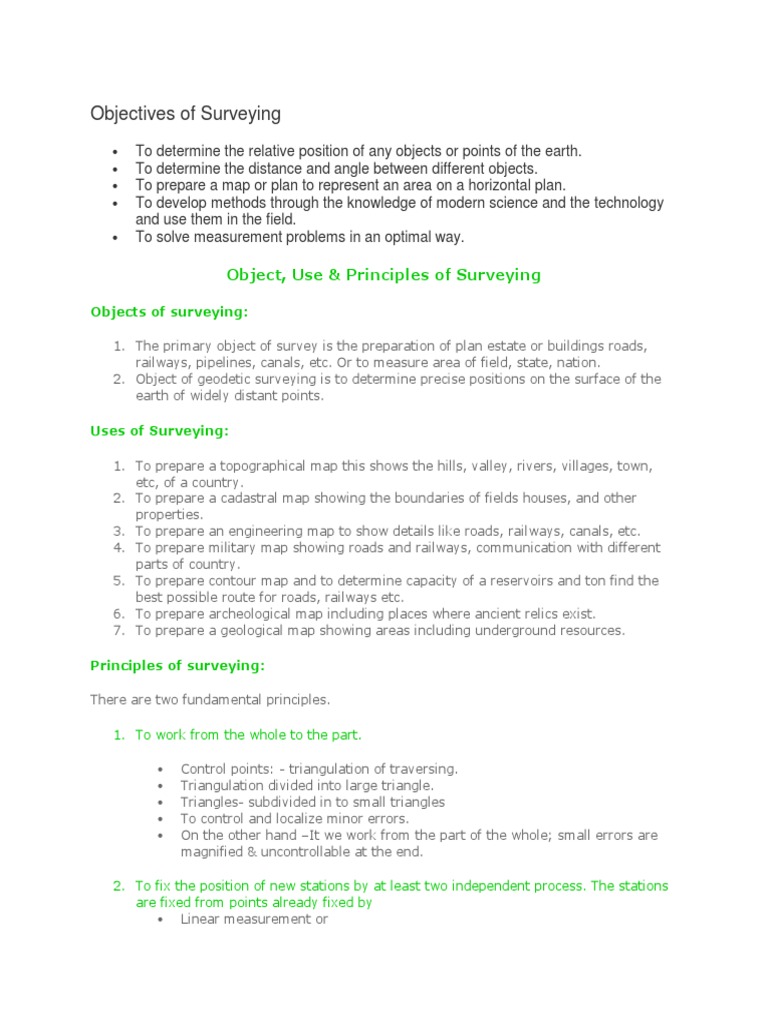 Objectives of Surveying | PDF | Surveying | Geodesy