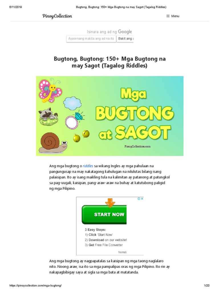Bugtong, Bugtong - 150+ Mga Bugtong Na May Sagot (Tagalog Riddles) | PDF