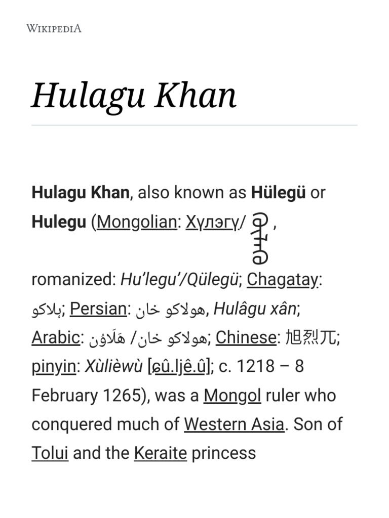 Hulagu Khan: Mongol Conqueror | PDF | Mongolian People | Central Asian ...