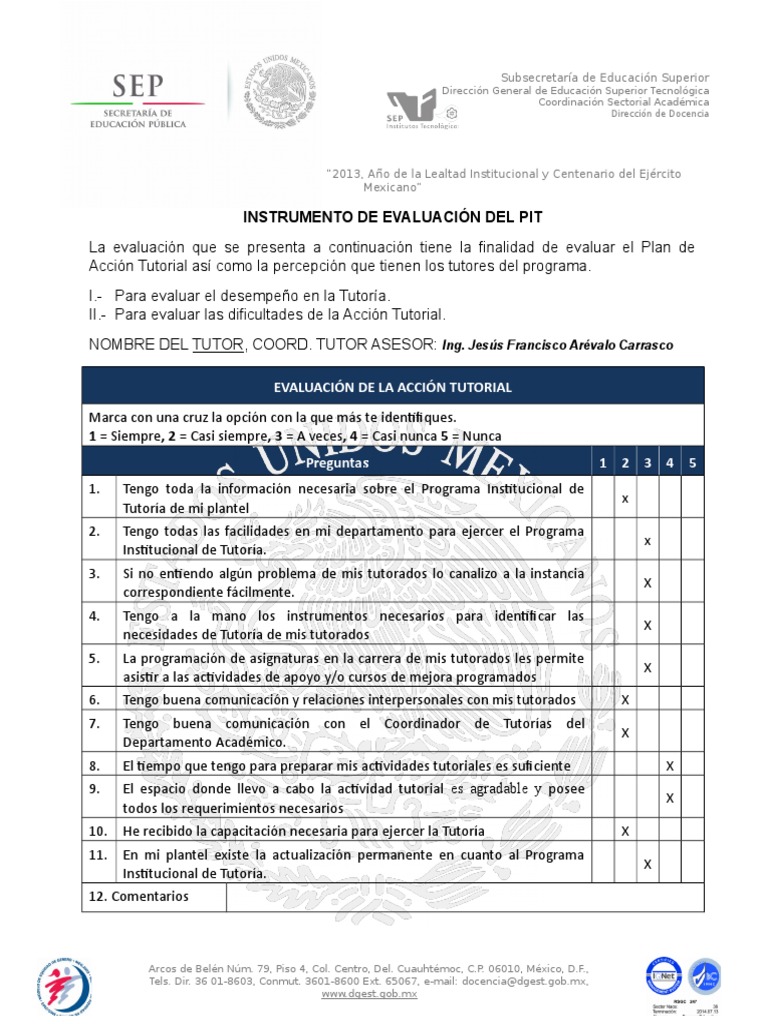 INSTRUMENTO DE EVALUACIÓN DEL PIT (Jesus Francisco) | PDF | Educación ...