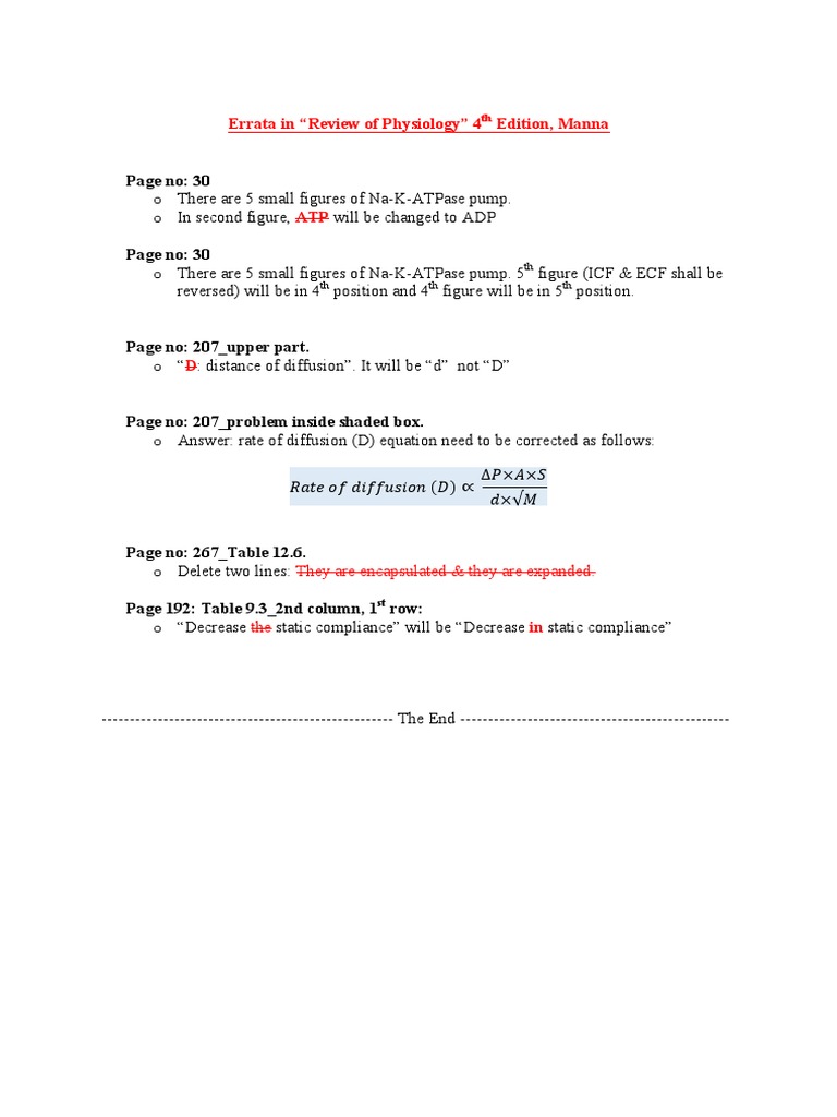 Review of Physiology by Soumen Manna, 4th Edition - Errata | PDF | Nature