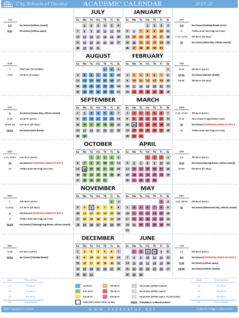 Decatur City Schools Academic Calendar 2019-20 | PDF | Academic Term ...