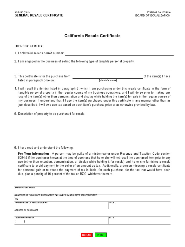 California Resale Cert-2017 | PDF | Law