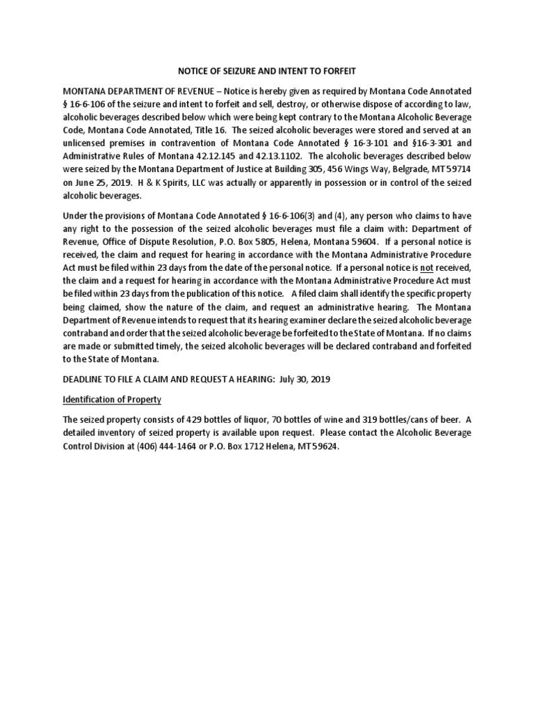Notice of Seizure | PDF