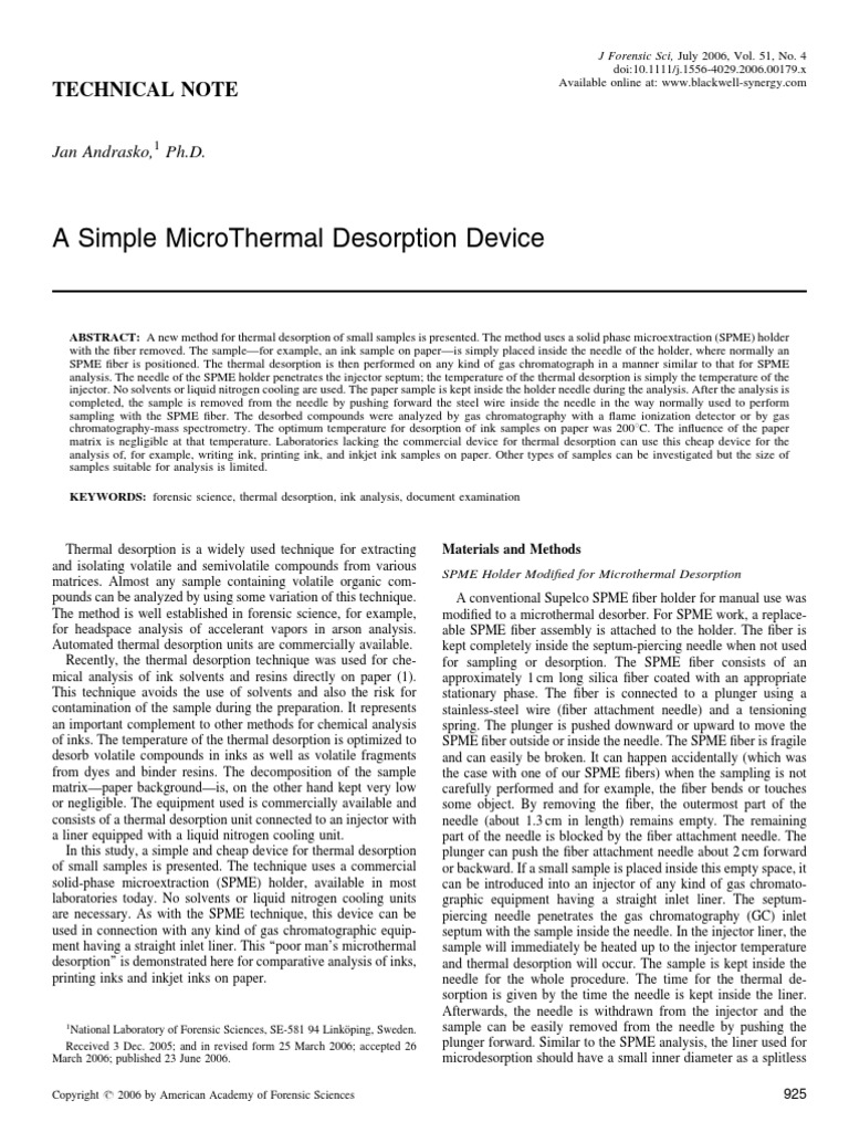 A Simple MicroThermal Desorption Device | PDF | Gas Chromatography ...