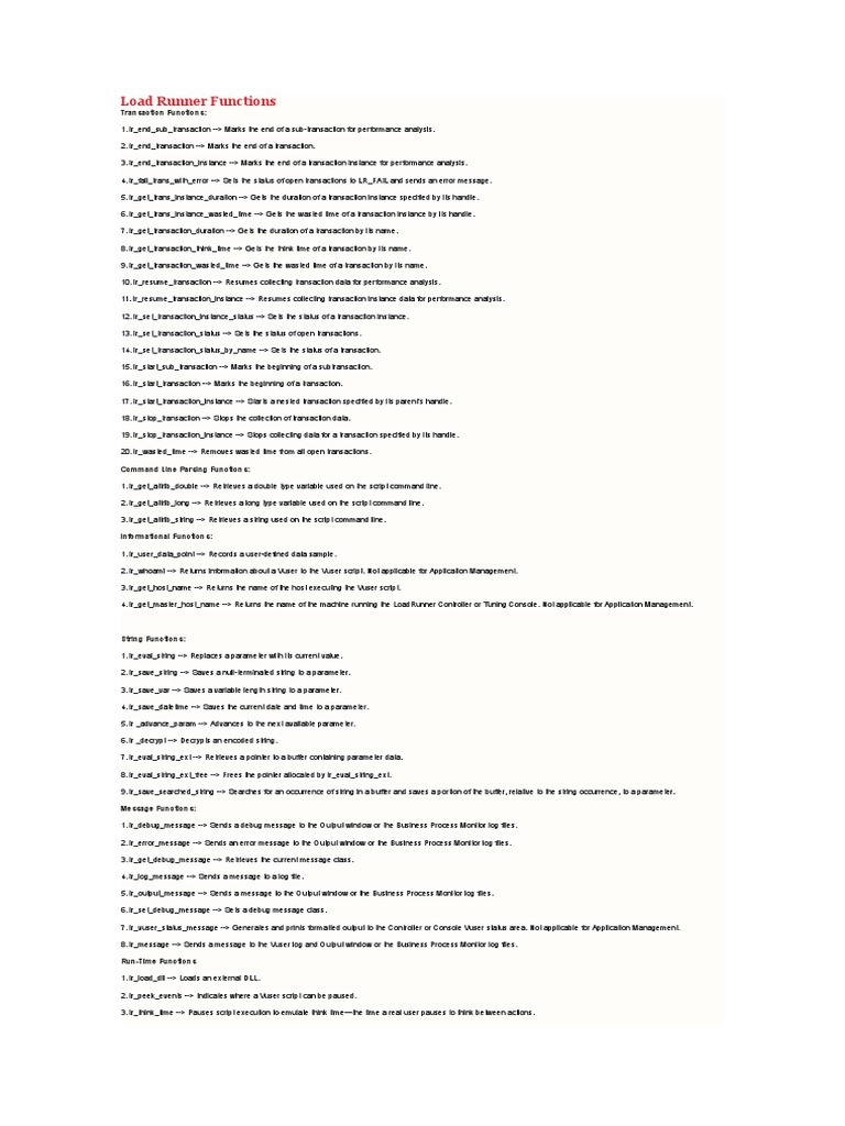 Load Runner Functions Overview | PDF | Parameter (Computer Programming) | Command Line Interface