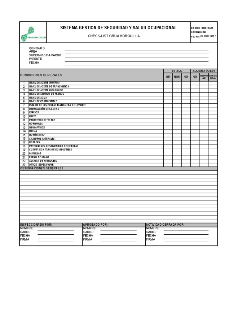 CHKLST Carretilla Eléctrica | PDF | Neumático | Soldadura