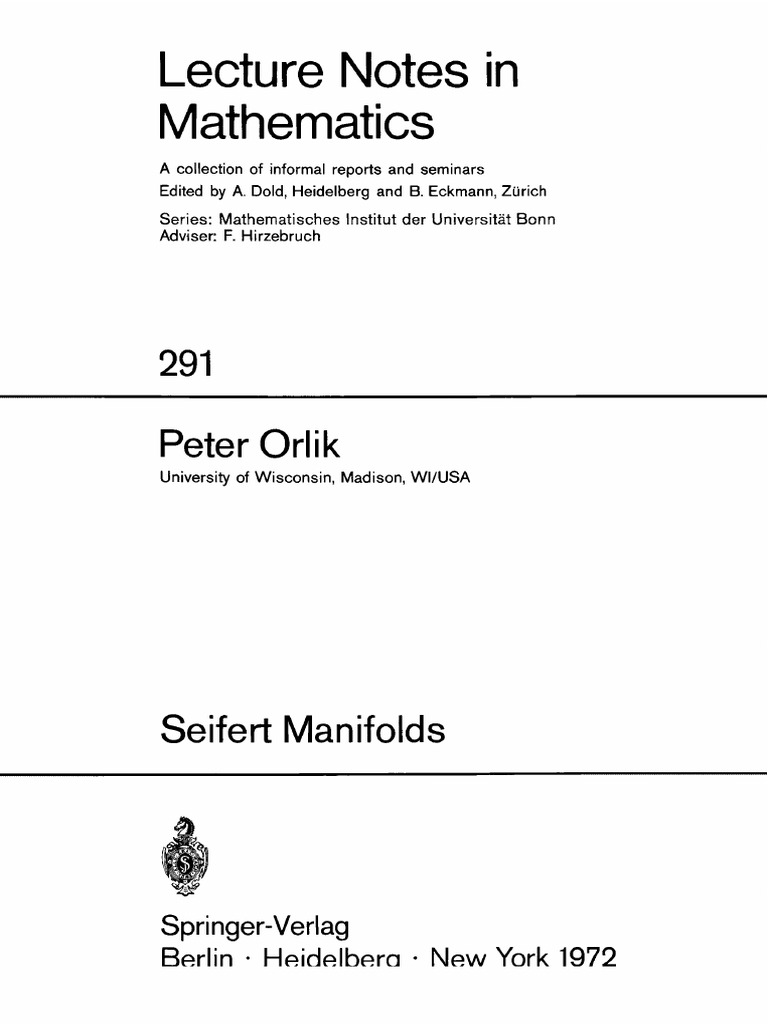 Lecture Notes in Mathematics: 291 Peter Orlik | PDF | Differentiable ...