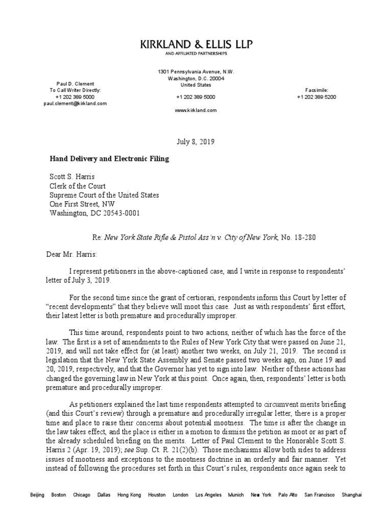 NYSRPA Response Letter 2019-7-8 | PDF | Mootness | Certiorari