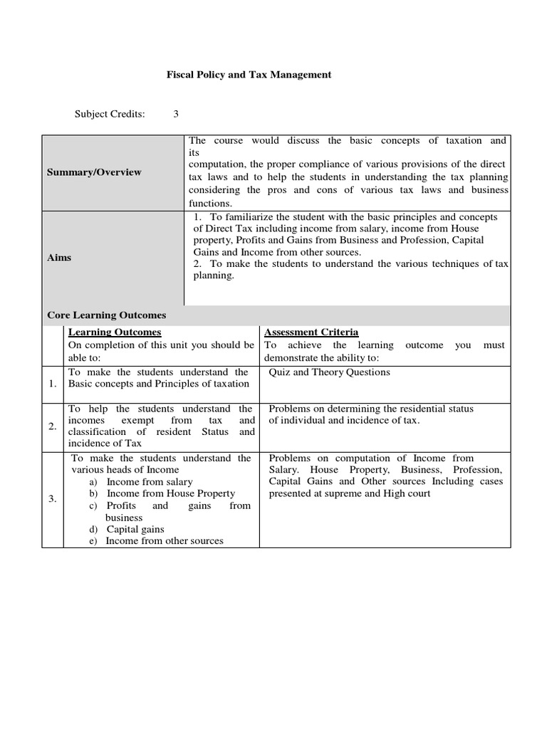Fiscal Policy: Taxation Fundamentals | PDF | Income Tax | Tax Deduction