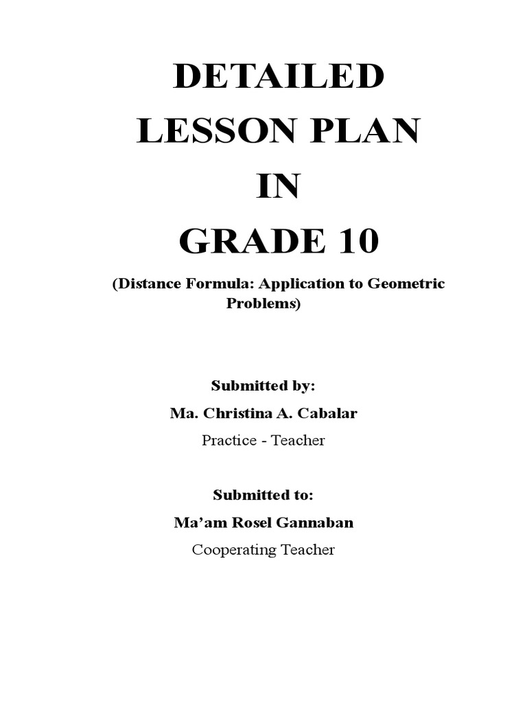 Detailed Lesson Plan IN Grade 10: (Distance Formula: Application To ...