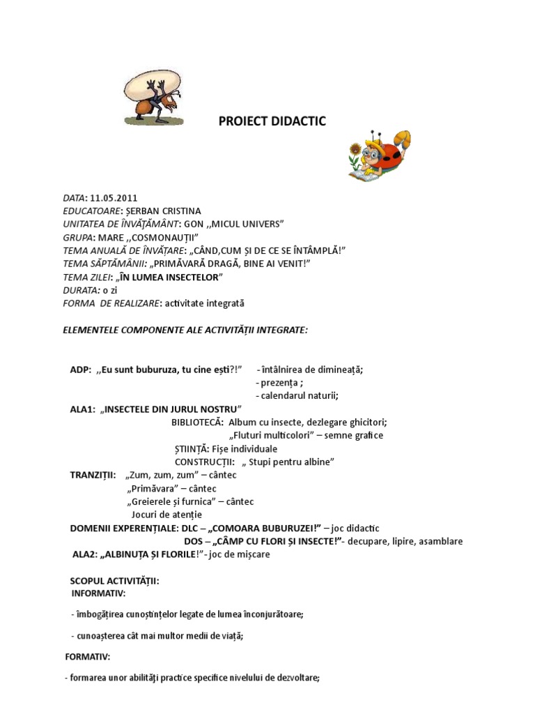 0 Proiect Didactic Ic1 Insecte | PDF