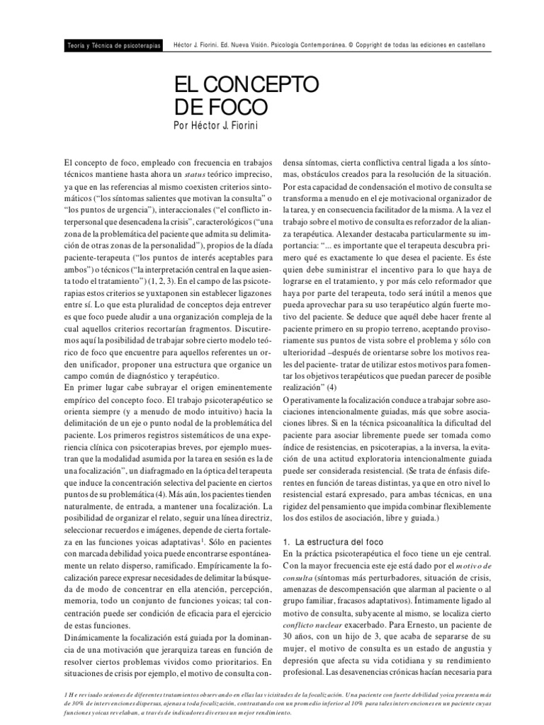 El Concepto de Foco | PDF | Psicoanálisis | Psicoterapia