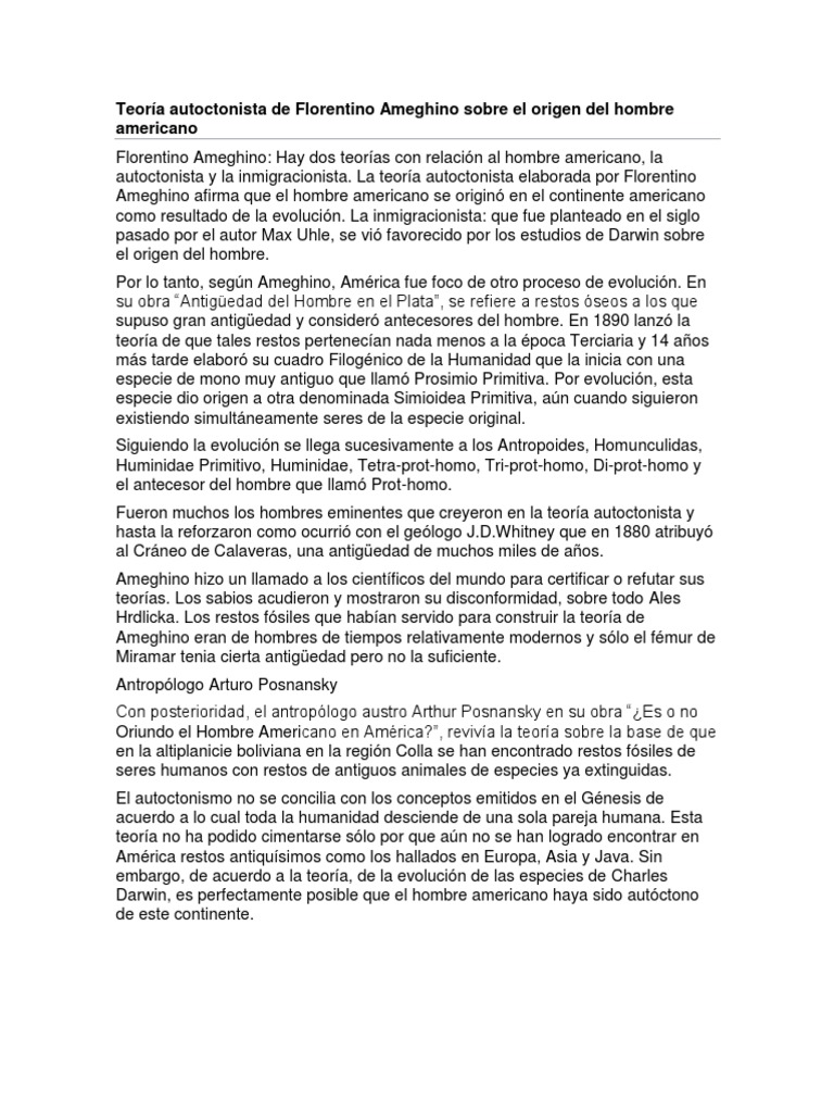 Teoría Autoctonista de Florentino Ameghino Sobre El Origen Del Hombre ...