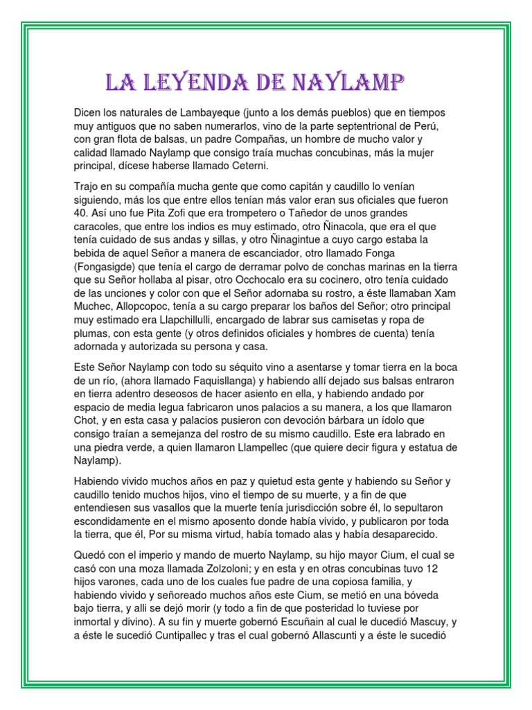Leyenda de Naylamp para Niños | PDF | Historia | Religión y espiritualidad