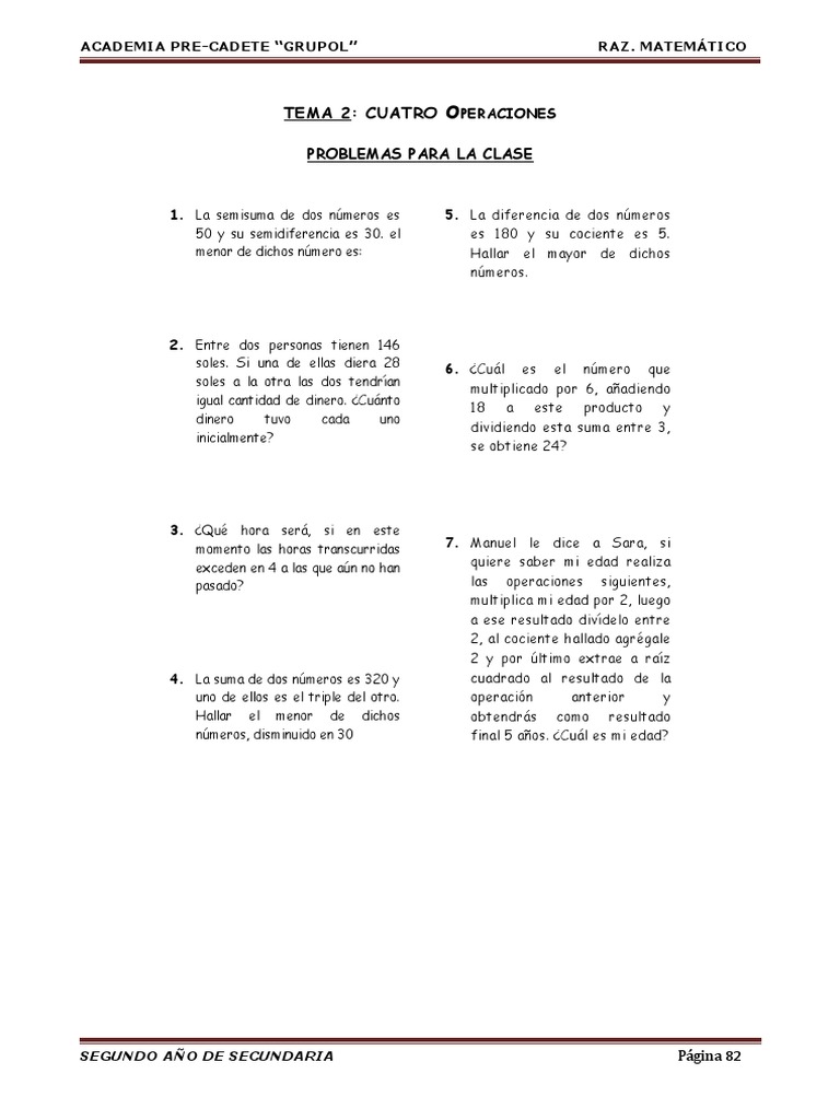 Cuatro Operaciones | PDF | División (Matemáticas) | Violencia