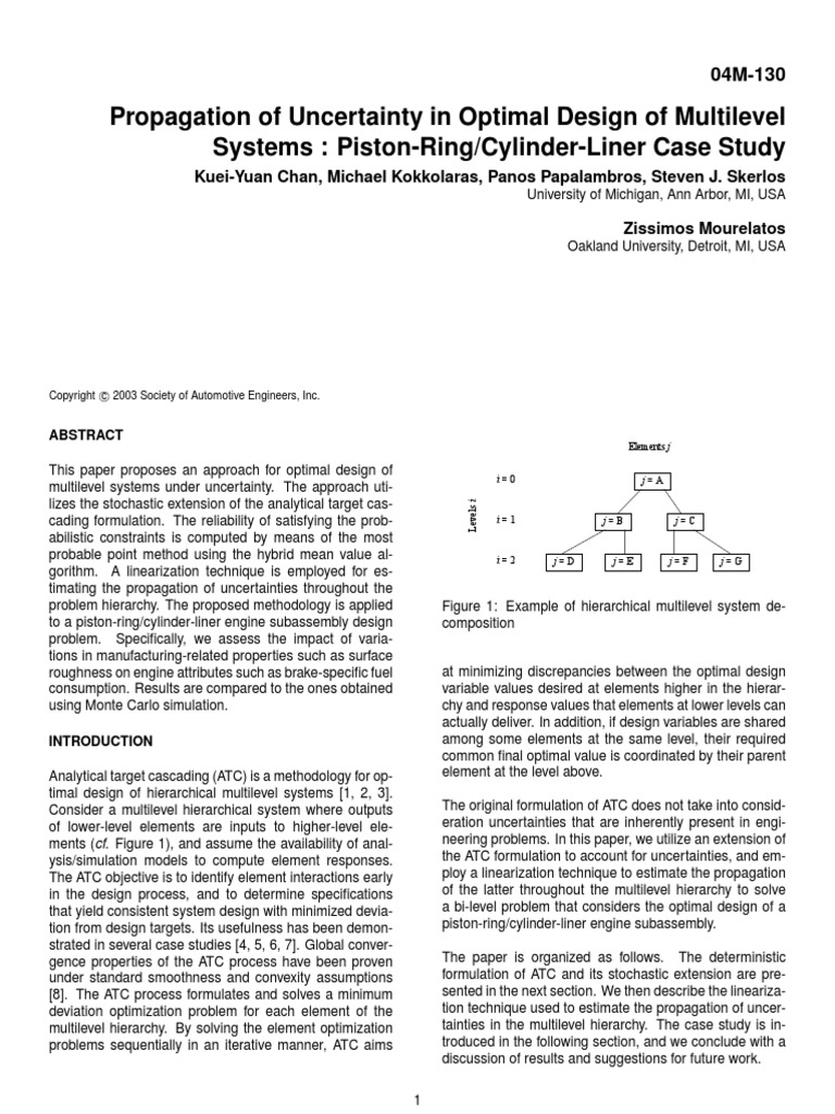 Propagation of Uncertainty in Optimal Design of Multilevel Systems ...
