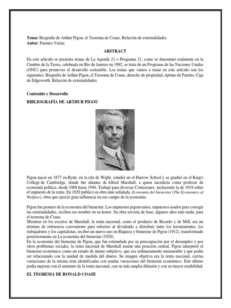 Biografía Arthur Pigou | Exterioridad | Microeconomía