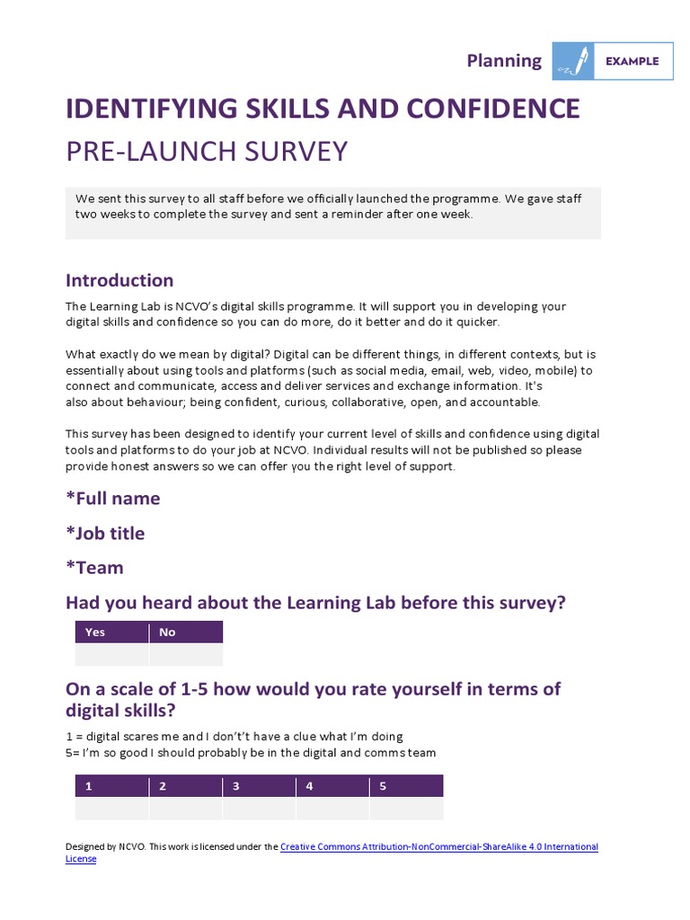 Pre-Launch Survey: Identifying Skills and Confidence | PDF | Internet ...