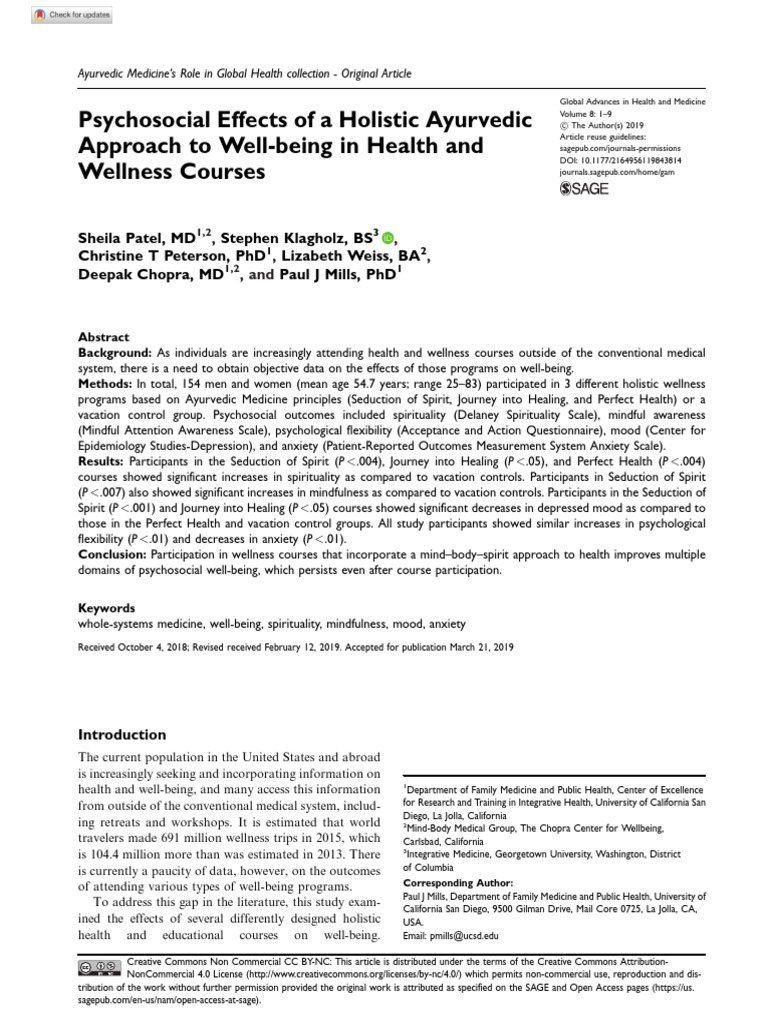 Psychosocial Effects of A Holistic Ayurvedic Approach To Well-Being in Health and Wellness ...