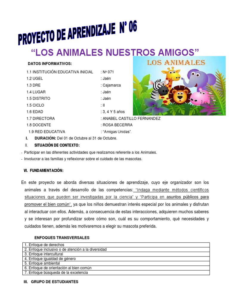 Proyecto #6 Animales | PDF | Mascota | Aprendizaje