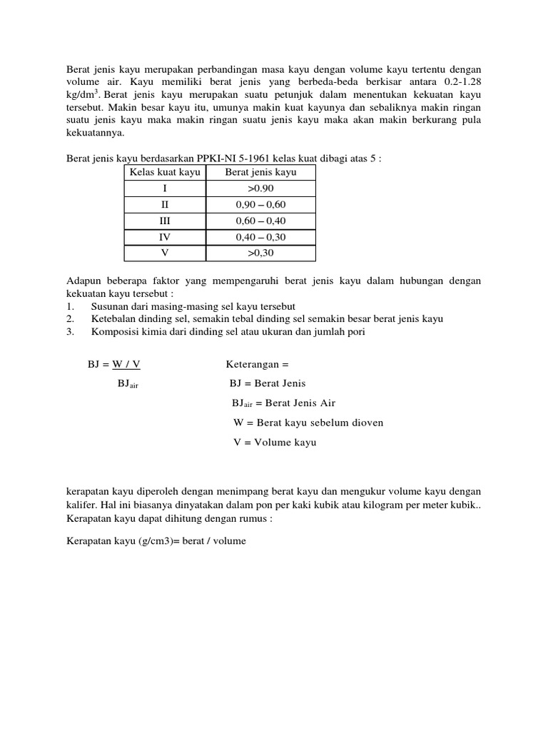 Berat Jenis Kayu Merupakan Perbandingan Masa Kayu Dengan Volume Kayu ...