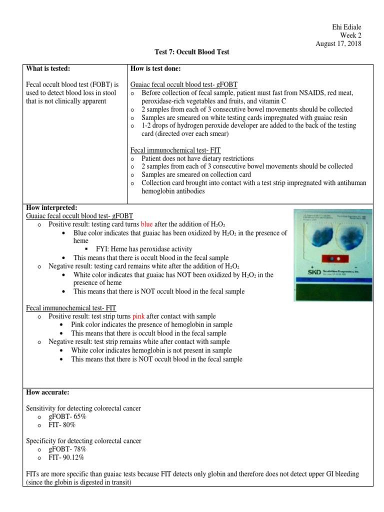 Test 7: Occult Blood Test What Is Tested: How Is Test Done | PDF ...