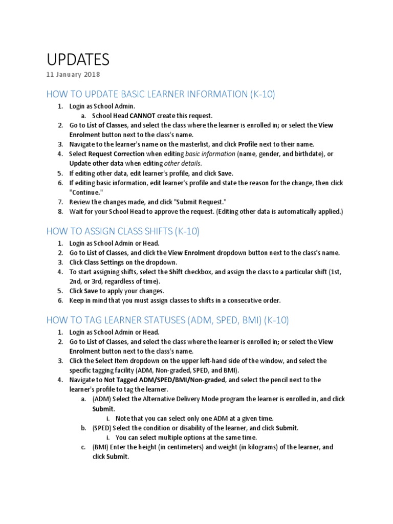 Updates: How To Update Basic Learner Information (K-10) | PDF ...