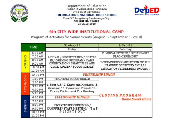 6Th City Wide Institutional Camp: Department of Education | PDF