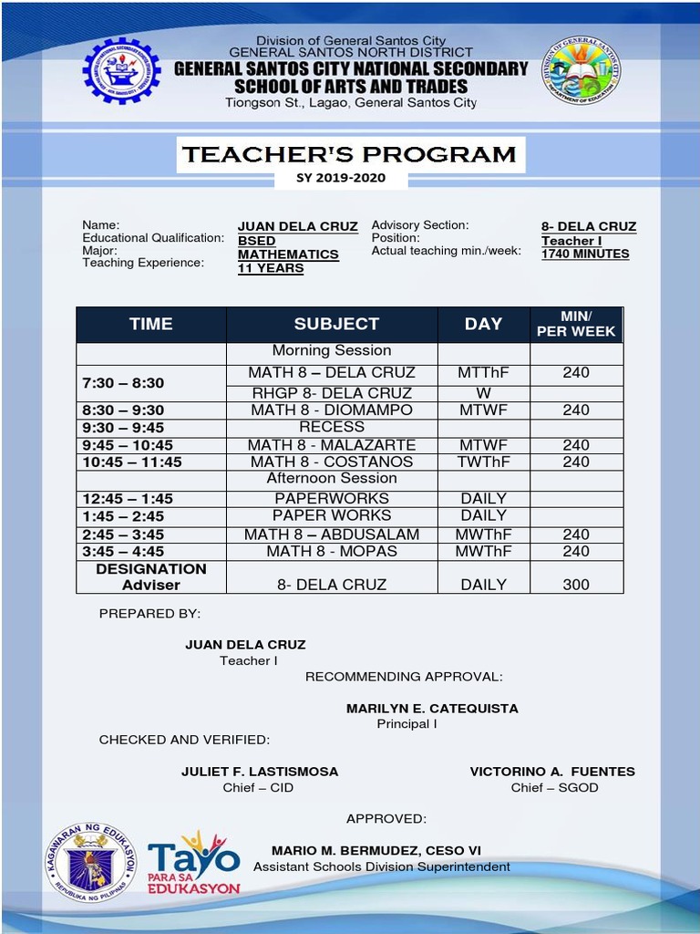 Teacher's Program Format 2019-2020 | PDF