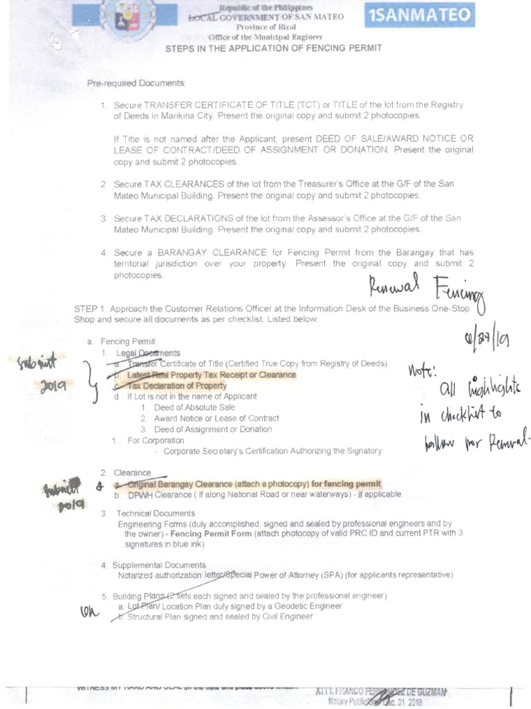 Steps in Application of Fencing Permit | PDF