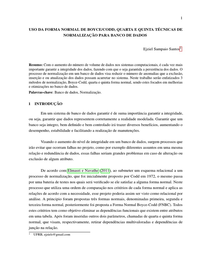 Forma Normal Boyce-Codd, Quarta e Quinta Formas Normais para Banco de ...