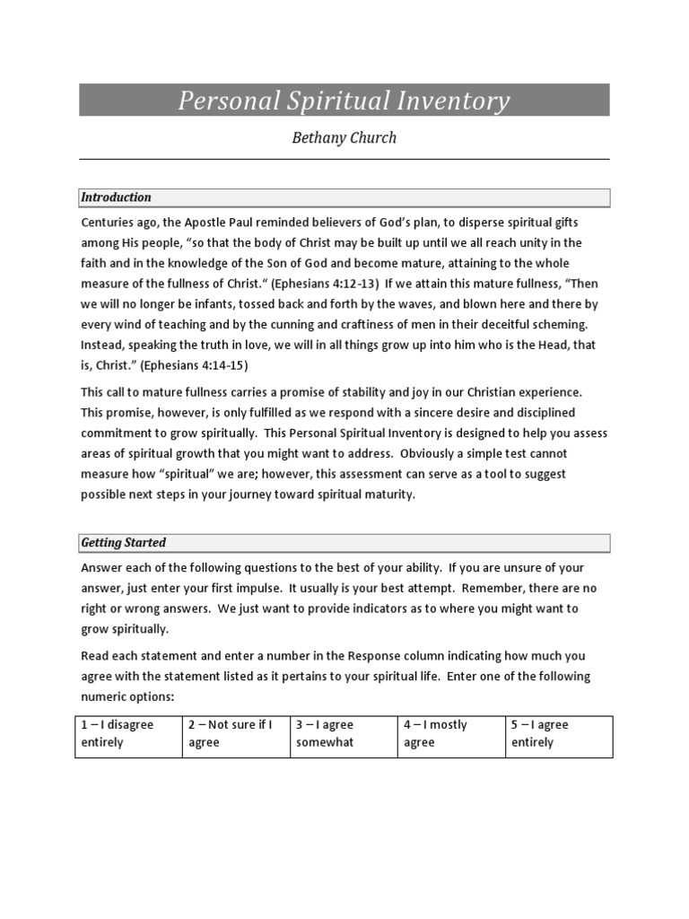Personal Spiritual Inventory Worksheet | PDF | Bible Study (Christian ...