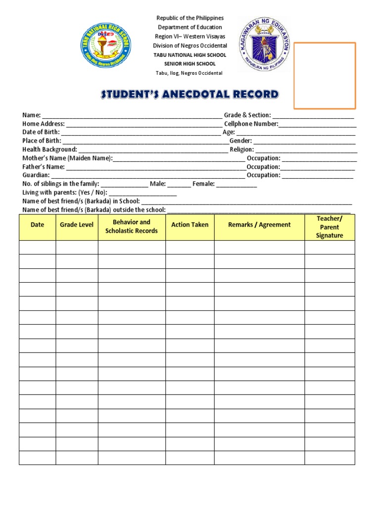 Student Information Sheet Template | PDF